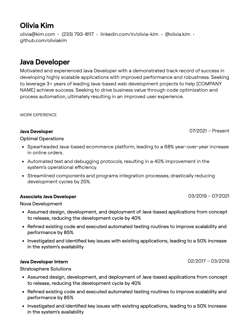 2 Java Developer Resume Examples with Guidance 